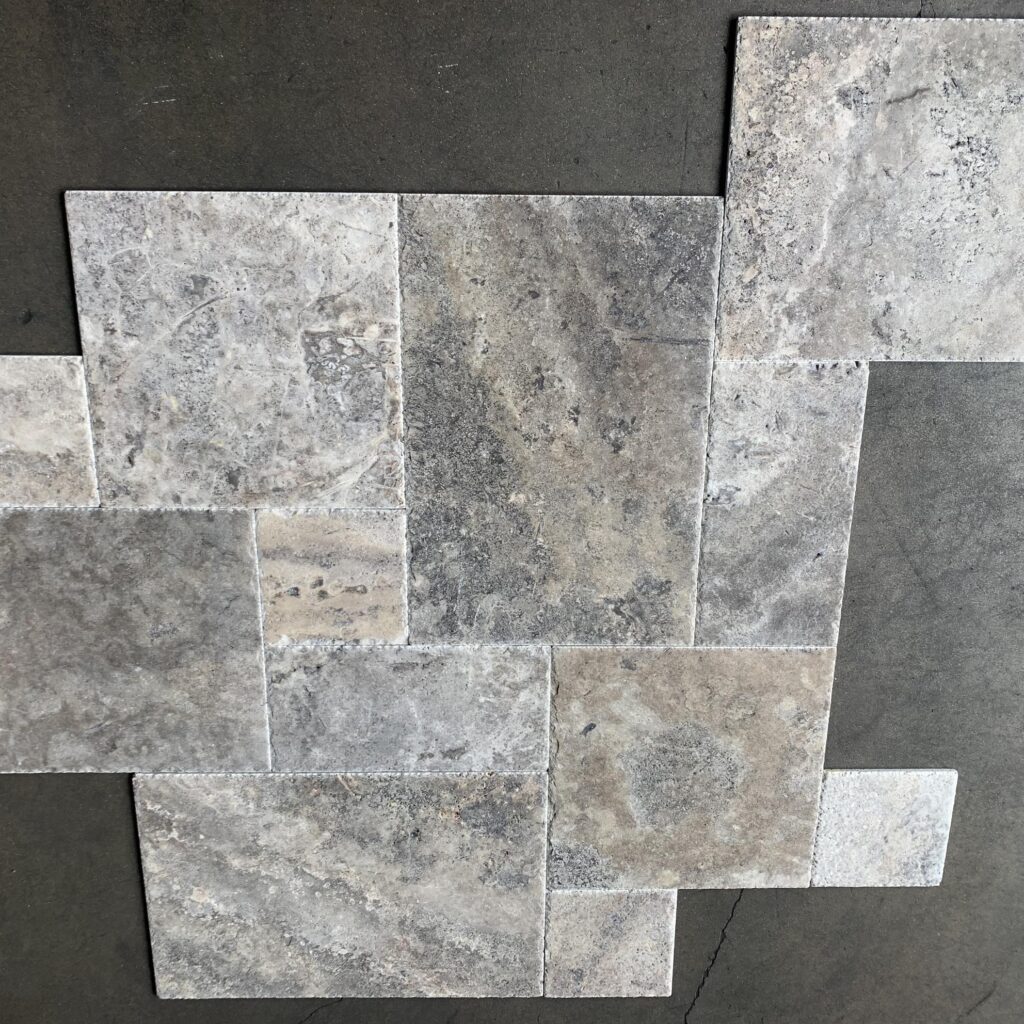 Silver Versailles Pattern Brushed/Chiseled Travertine Paver - Stonex Tile