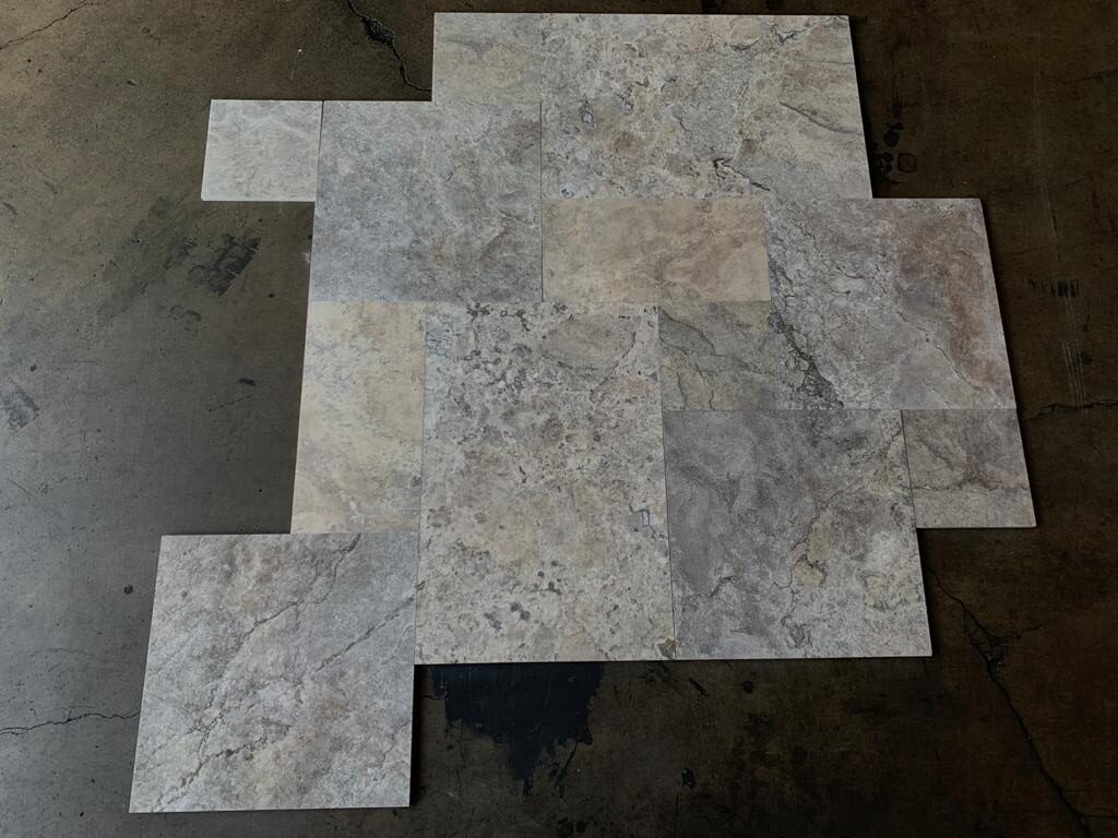 Silver Versailles Pattern Filled/Honed Straight Edge Travertine Paver ...