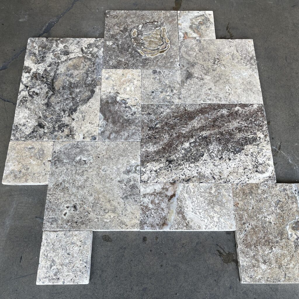 Silver Versailles Pattern Tumbled Travertine Paver - Stonex Tile