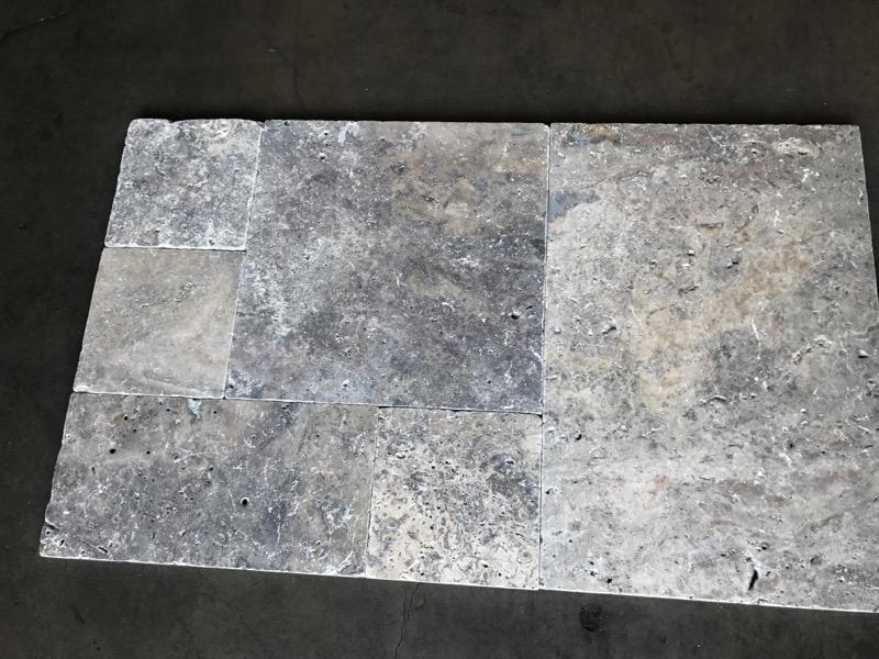 Silver Versailles Pattern Tumbled Travertine Paver - Stonex Tile