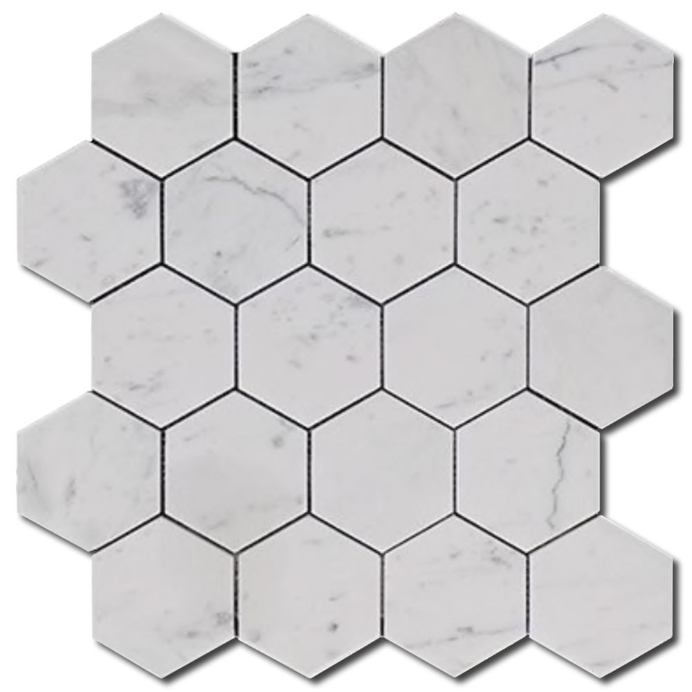 Carrara White Mosaia Hexagon 3" Polished Marble Mosaic - Stonex Tile