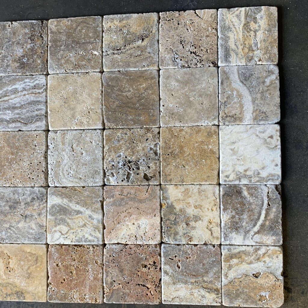 Scabos Travertine 4x4 Multicolor Tumbled Tile - Stonex Tile