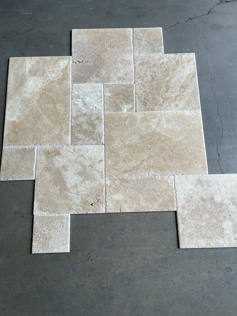 Noce Versailles Pattern Brushed/Chiseled Travertine Tile - Stonex Tile