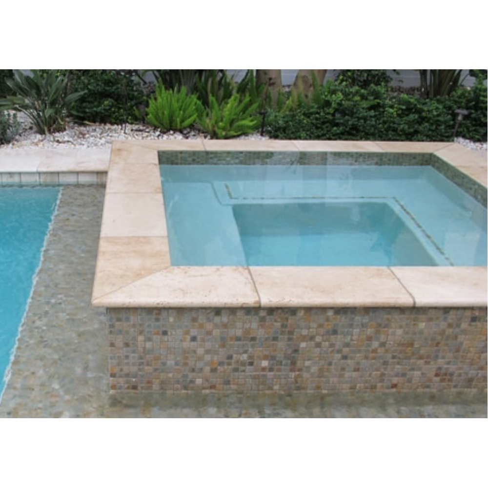 Ivory 12x24 Bullnose Tumbled Travertine Pool Coping 1-1/4" - Stonex Tile