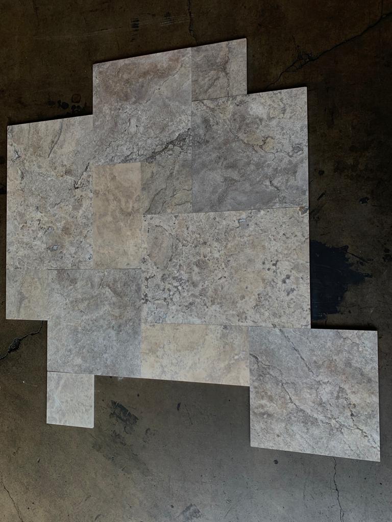Silver Versailles F/H Straight Edge Pattern Travertine Tile - Stonex Tile