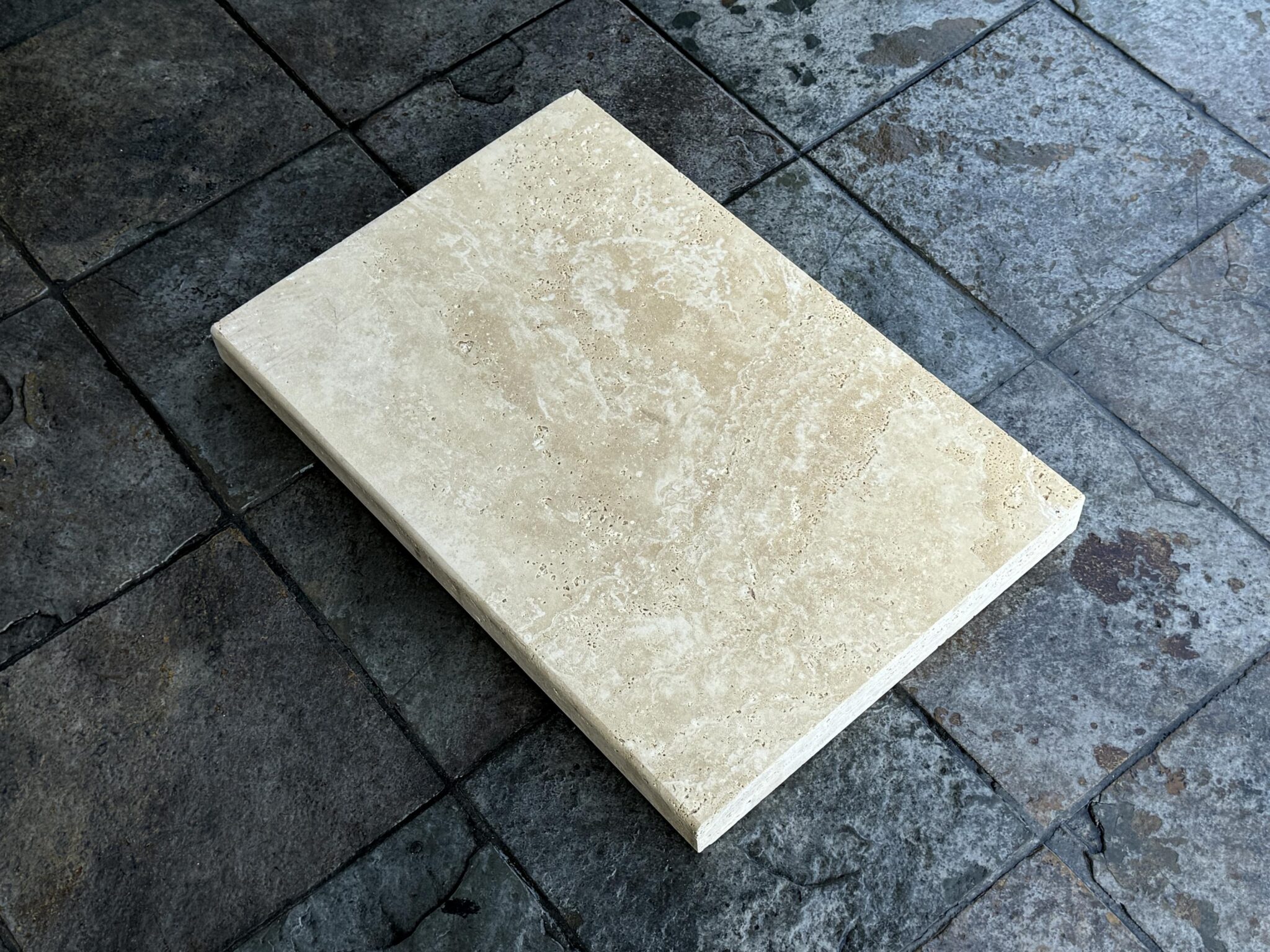 Ivory 16x24 Modern Eased Edge Travertine Pool Coping 2" - Stonex Tile