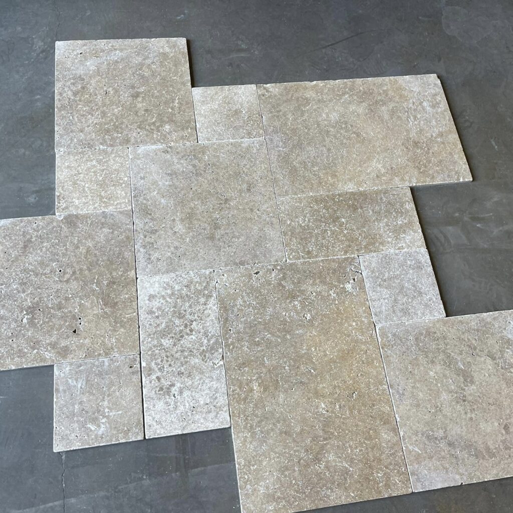 Ivory Versailles Tumbled Pattern 1/2" Travertine Tile - Stonex Tile