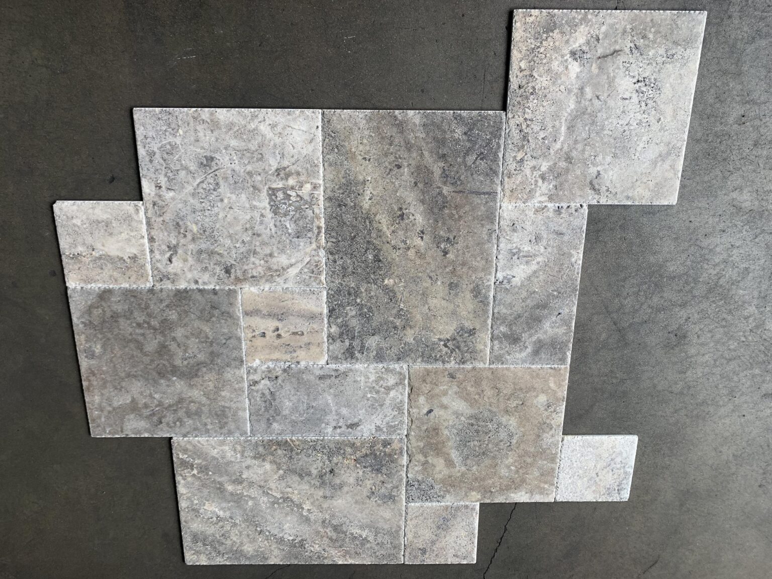 Silver Travertine Versailles Pattern Brushed/Chiseled Tile - Stonex Tile