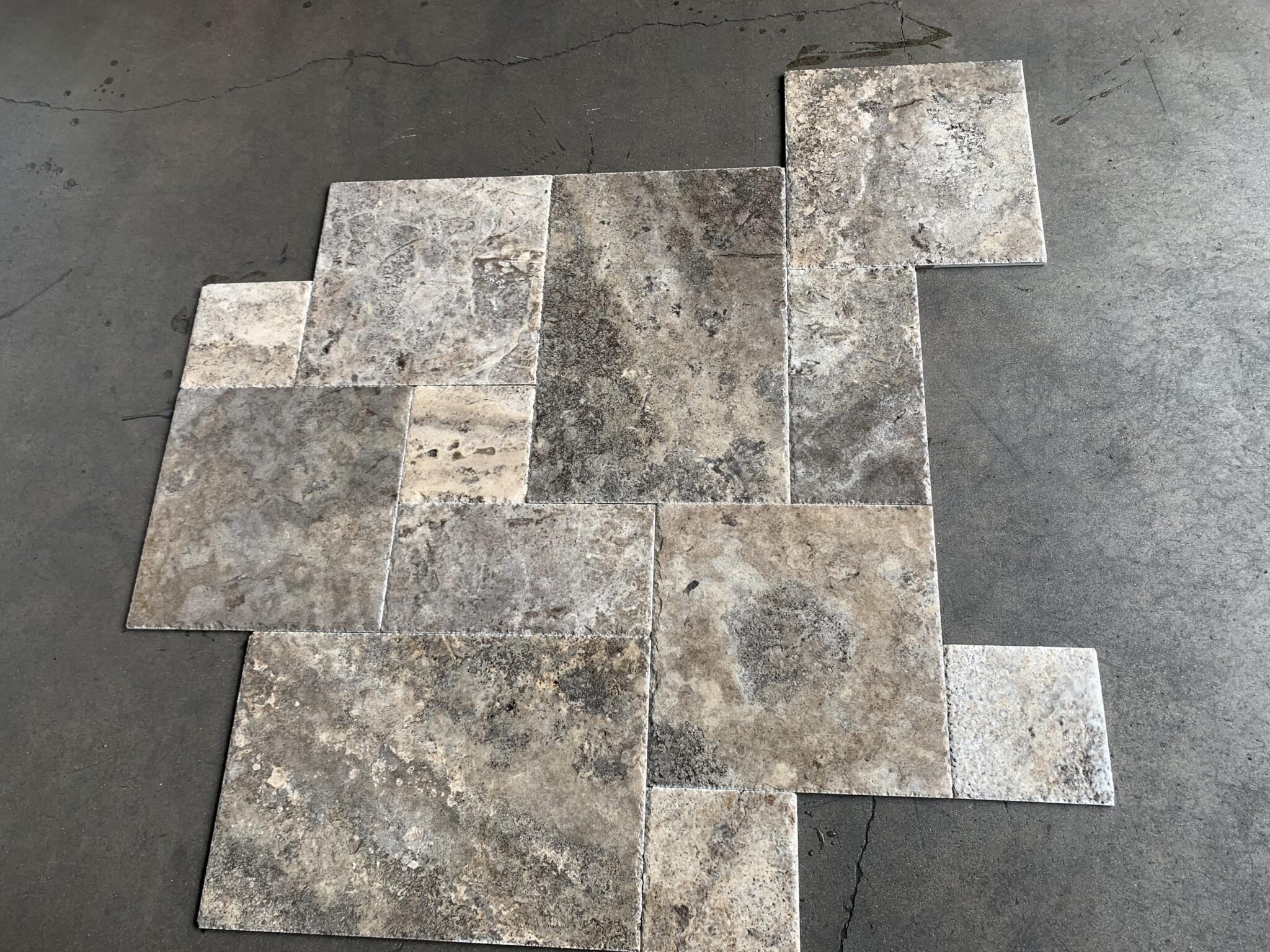 Silver Travertine Versailles Pattern Brushed/Chiseled Tile - Stonex Tile
