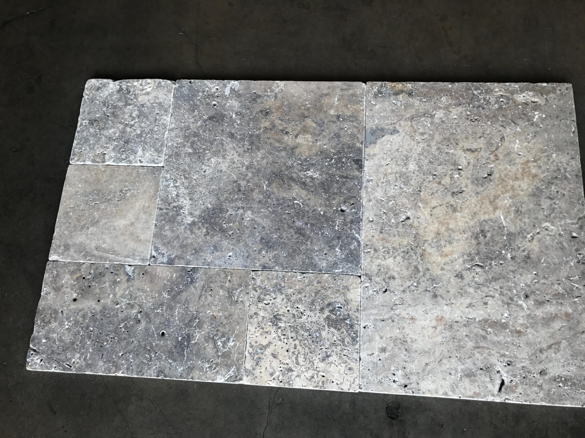 Silver Versailles Pattern Tumbled 1/2" Travertine Tile - Stonex Tile