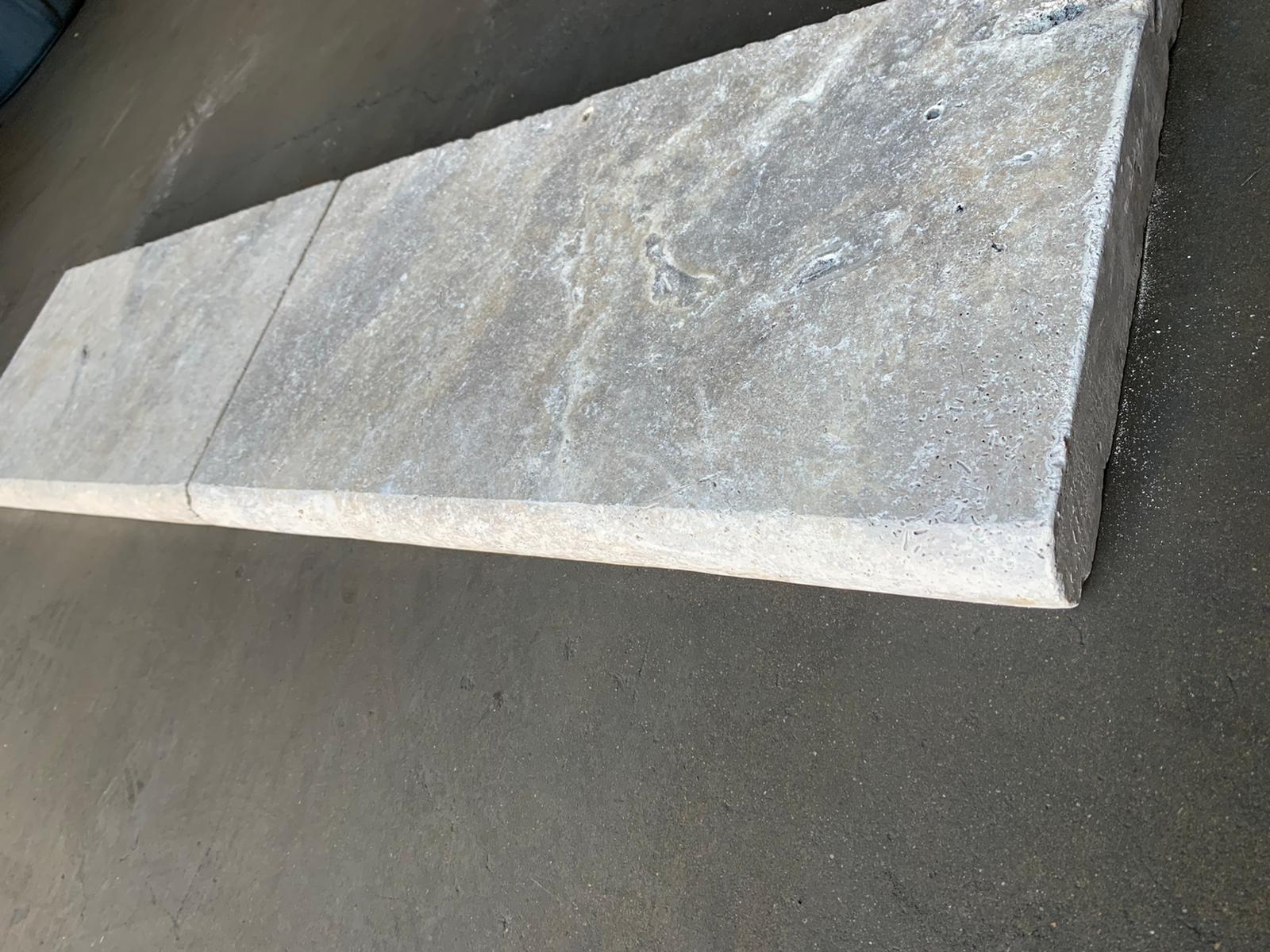 Silver 12x24 Bullnose 5 CM (2") Travertine Pool Coping - Stonex Tile
